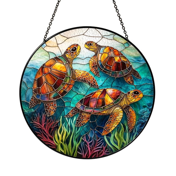 Turtle Ocean Scene Window Hanging – Decorative Glass Art - Walmart.com