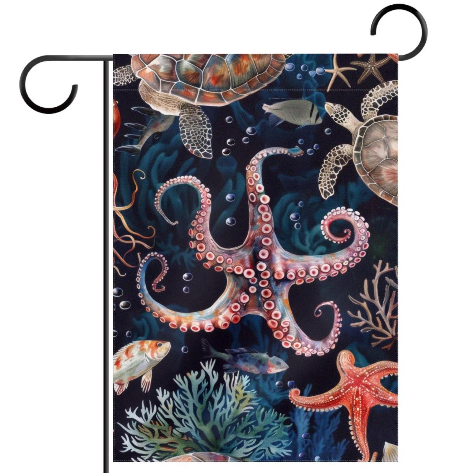 Turtle Octopus Seahorse Coral Sea Star Conch Fish Ocean Pattern Welcome ...