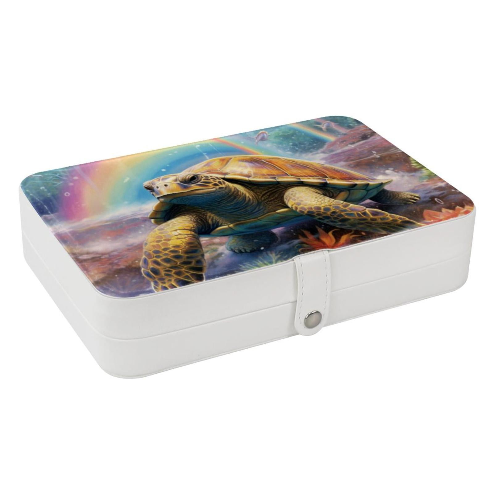 Turtle PU Leather Jewelry Storage Box with Removable Compartment and ...