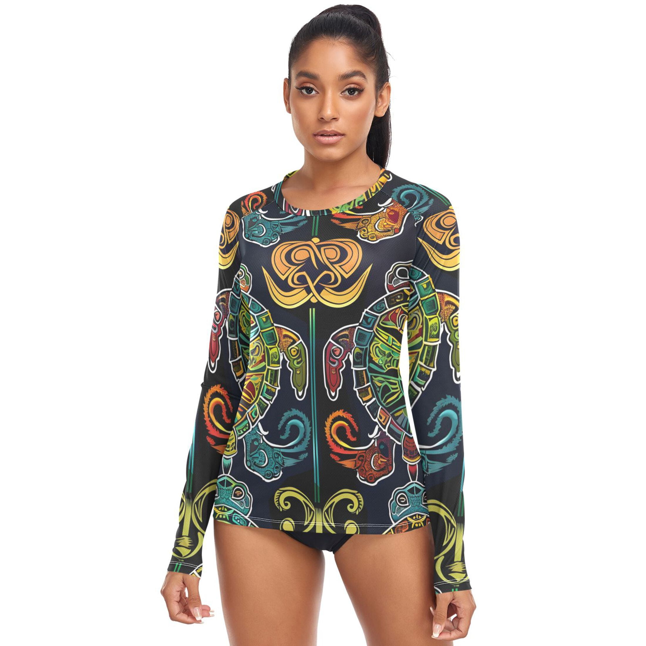 Turtle Pattern Abstract Shapes Women's Rash Guard Shirts UPF 50+ Sun ...