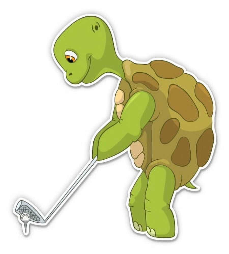 Turtle Playing Golf - 3" Vinyl Sticker - For Car Laptop Water Bottle ...