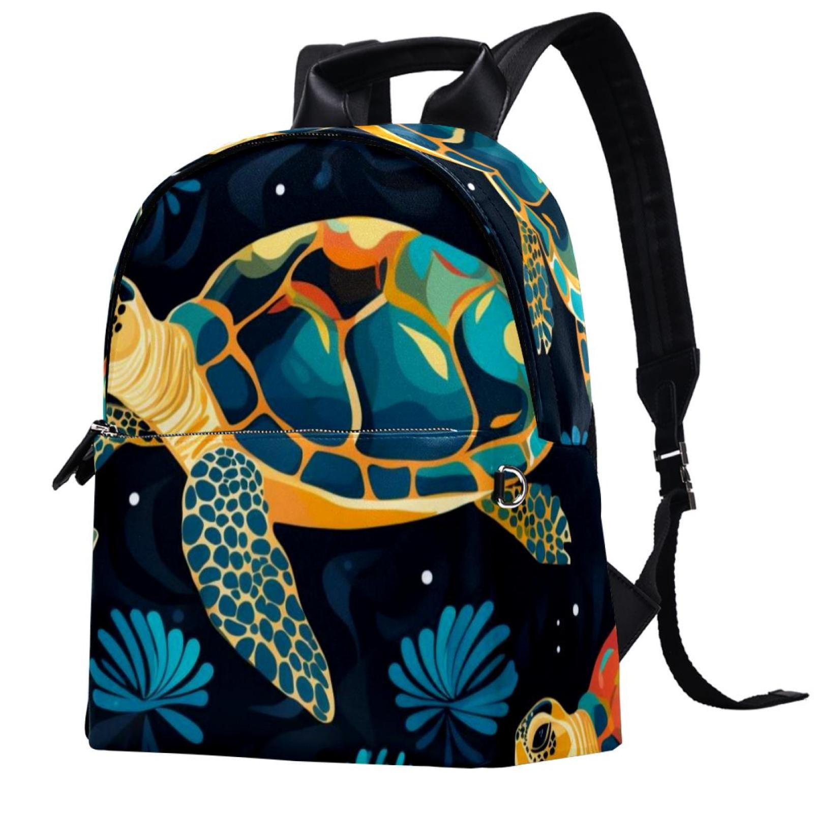 Turtle Preppy Leather Backpack with Adjustable Shoulder Straps, Large ...