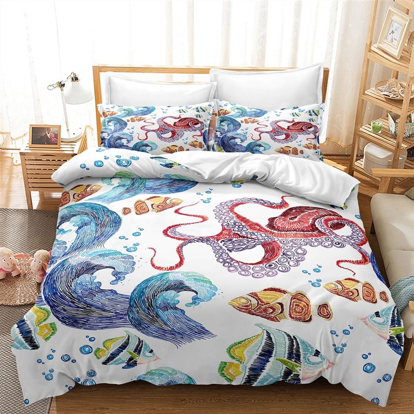 Turtle Print Comforter Sets Ocean Beach Theme Bedding Set Lightweight ...