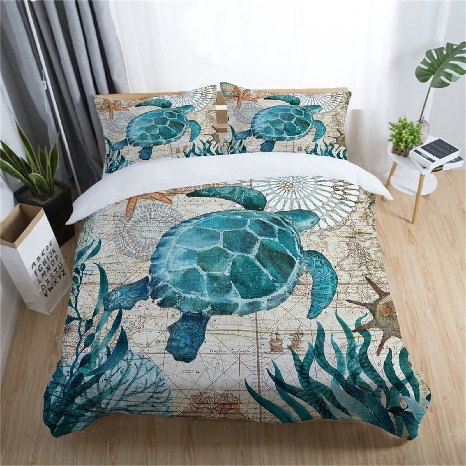 Turtle Quilt Cover Duvet Cover Blue Comforter Cover Set Soft Bedroom ...