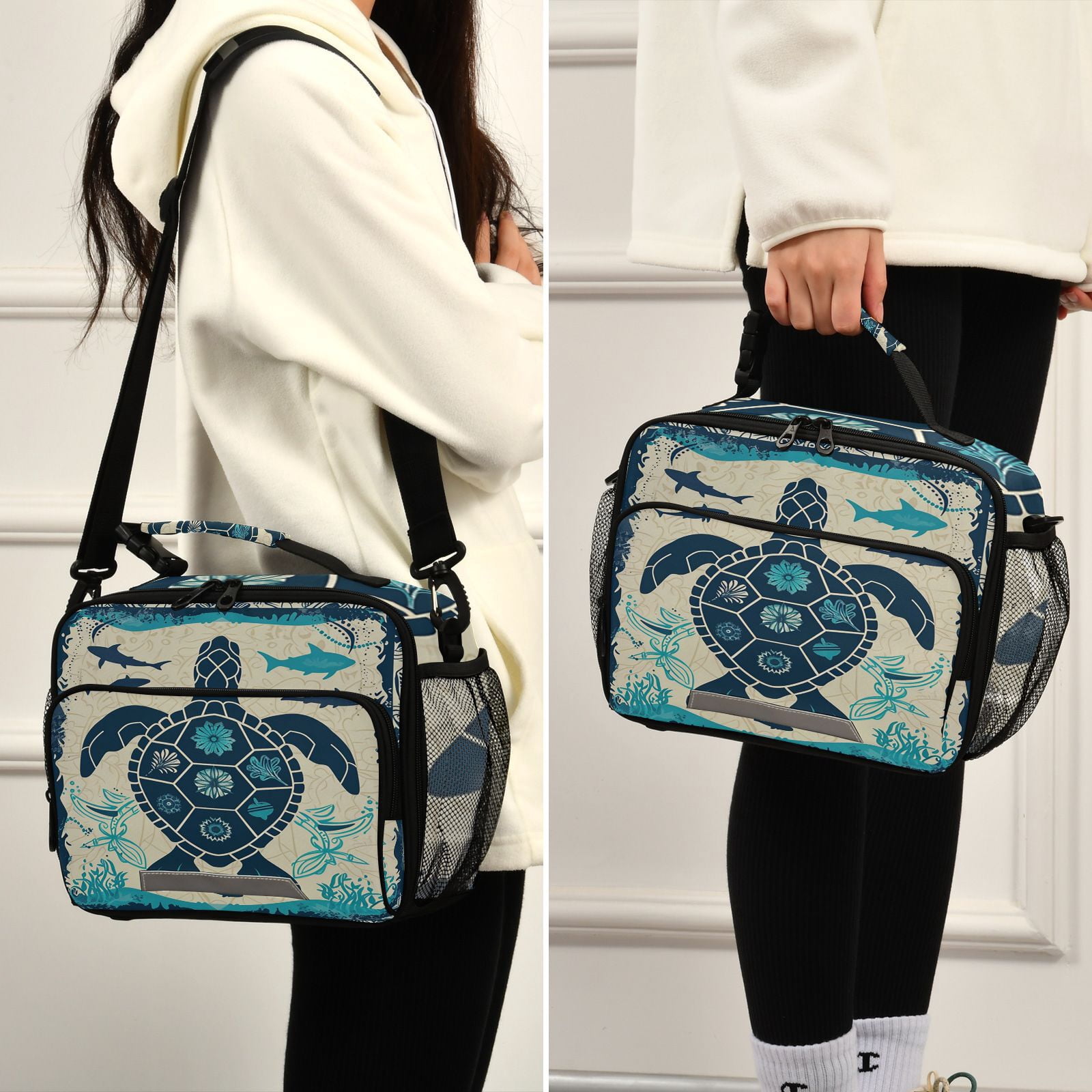 Turtle Retro Lunch Bag Cooler Bag Cooling Tote Portable Shoulder Strap ...