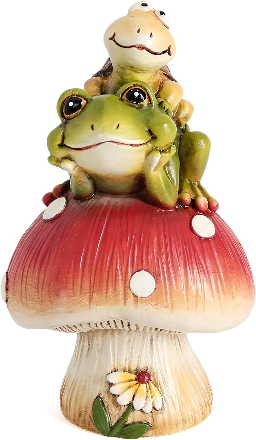 Turtle Riding Frog Sitting On Mushroom for Garden Decor, Frog Statue ...