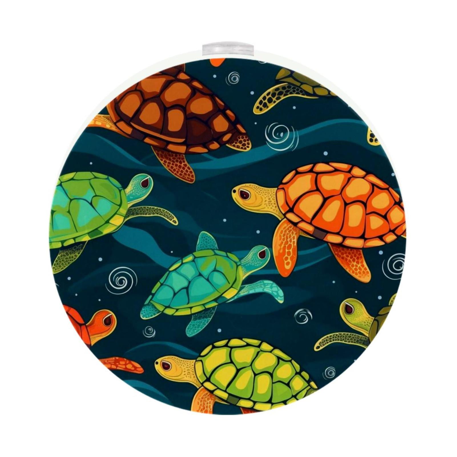 Turtle Round LED Night Light-2PCS, Portable Plug-in Wall Lamp with Soft ...