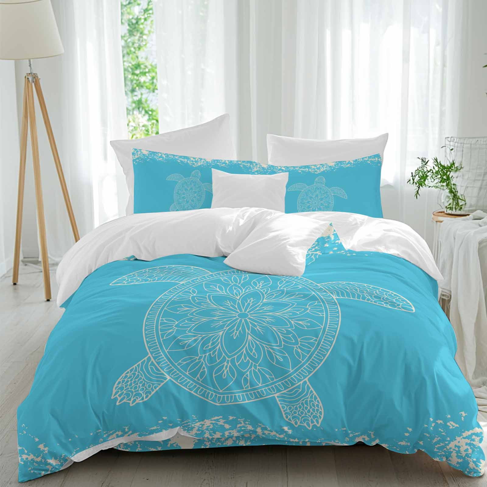Turtle Sea Blue Duvet Cover Set Twin Size Lines WaterColor Turtle ...