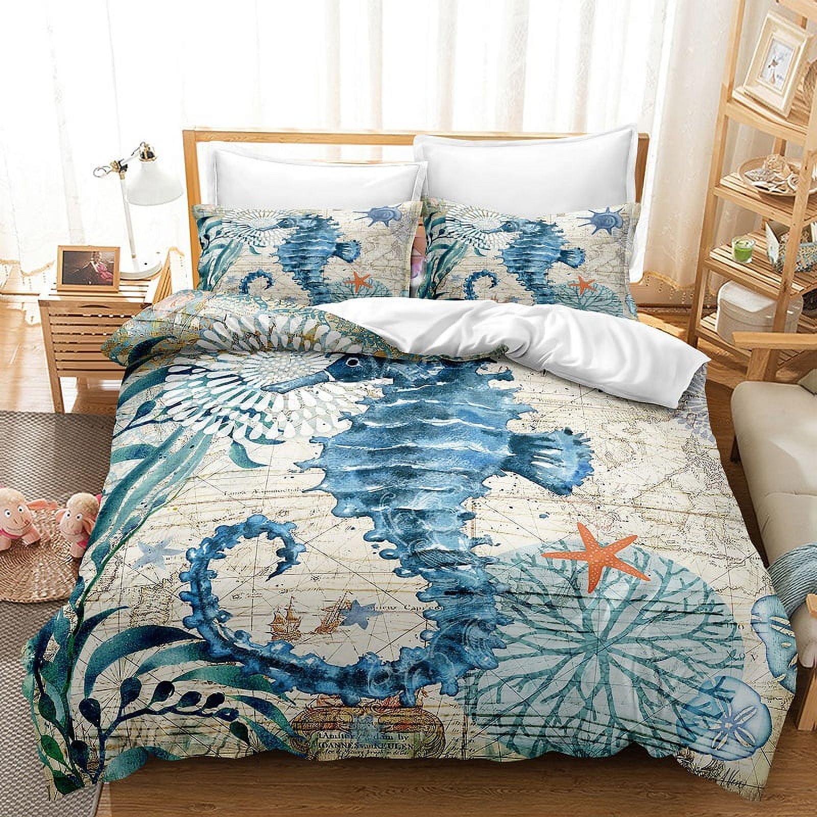 Turtle/Seahorses/Jellyfish/Octopus Graphic Bedding Set for Kids Teens ...