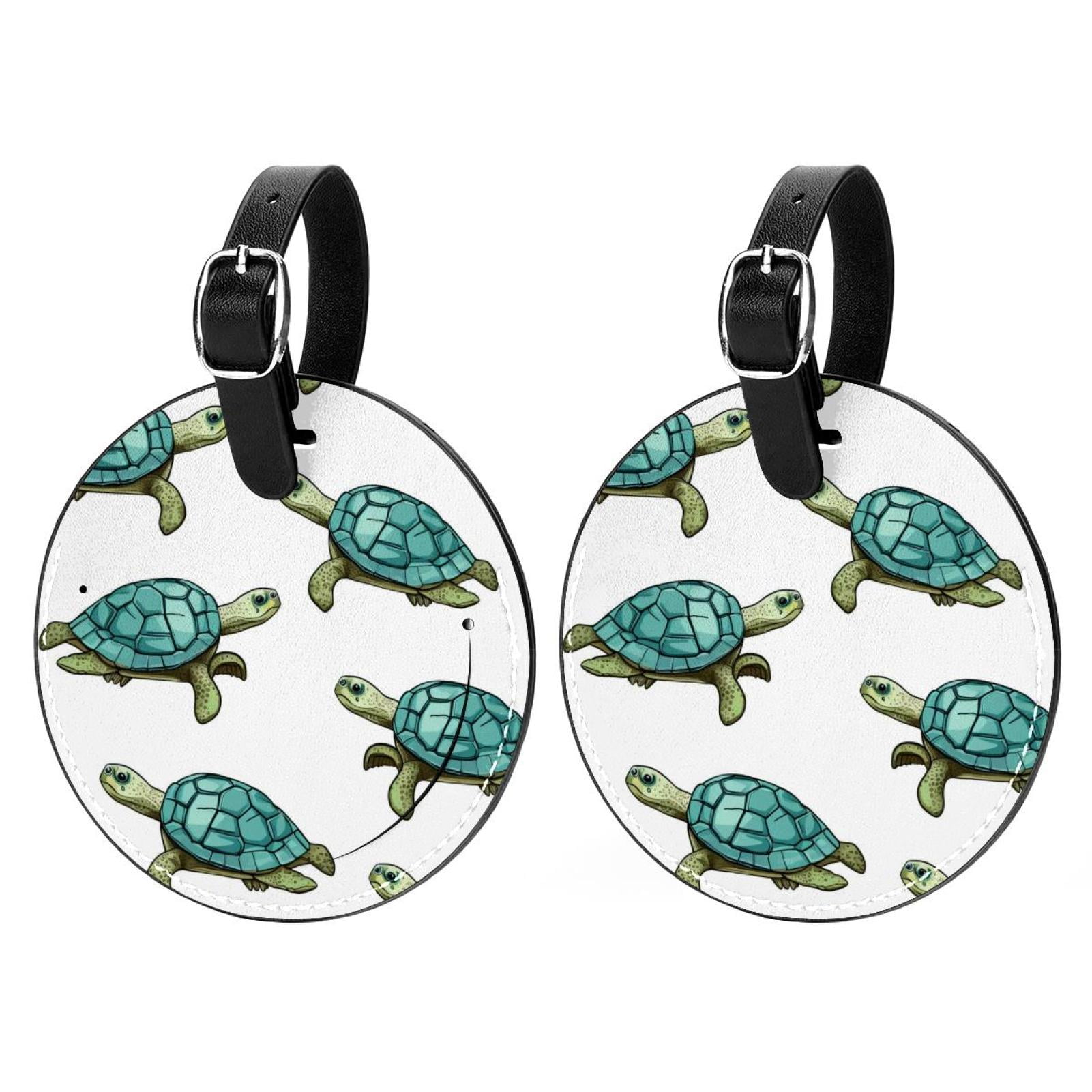 Turtle Seamless 2Pcs PU Leather Round Luggage Tags with Privacy Cover ...
