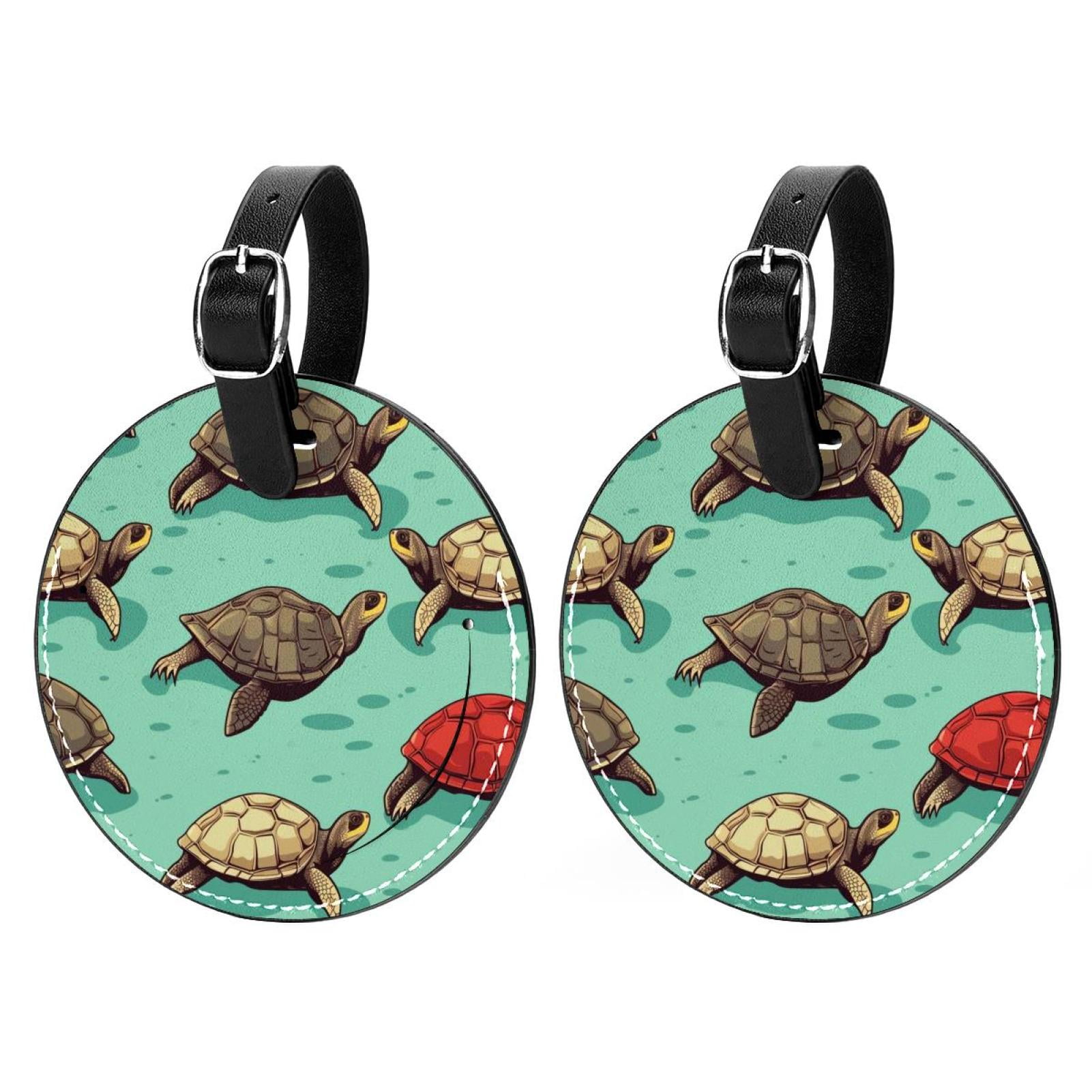 Turtle Seamless 2Pcs PU Leather Round Luggage Tags with Privacy Cover ...