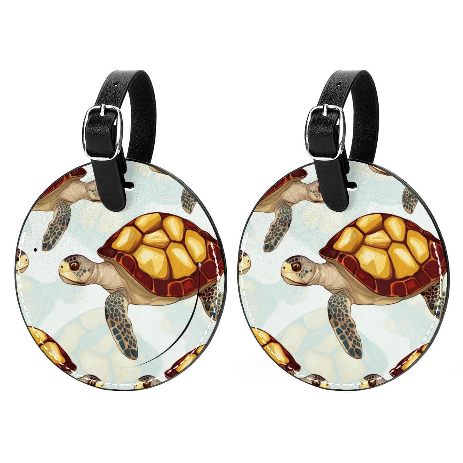 Turtle Seamless 2Pcs PU Leather Round Luggage Tags with Privacy Cover ...
