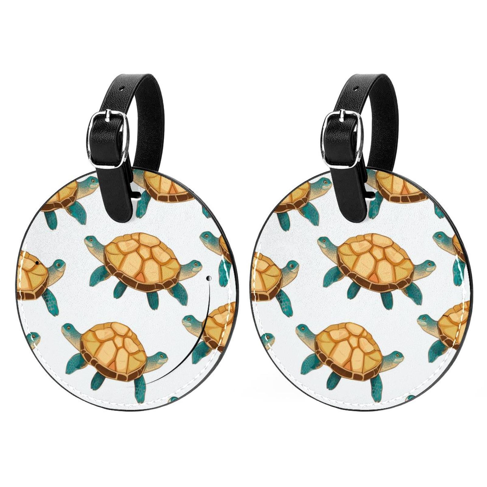 Turtle Seamless 2Pcs PU Leather Round Luggage Tags with Privacy Cover ...