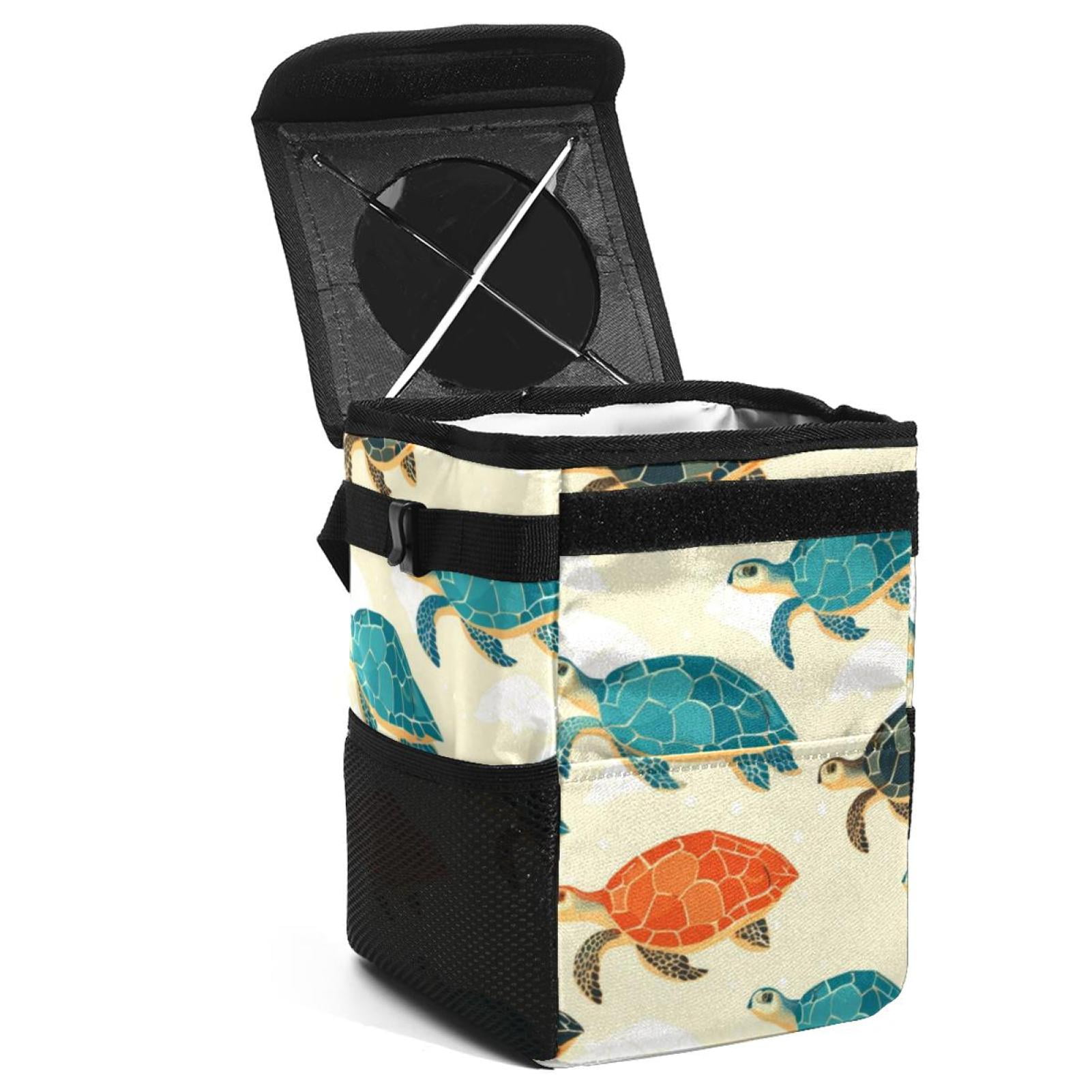 Turtle Seamless Foldable Car Trash Bin with Lid, Leak-proof Hanging Storage Bag - Mini Trash Can ...