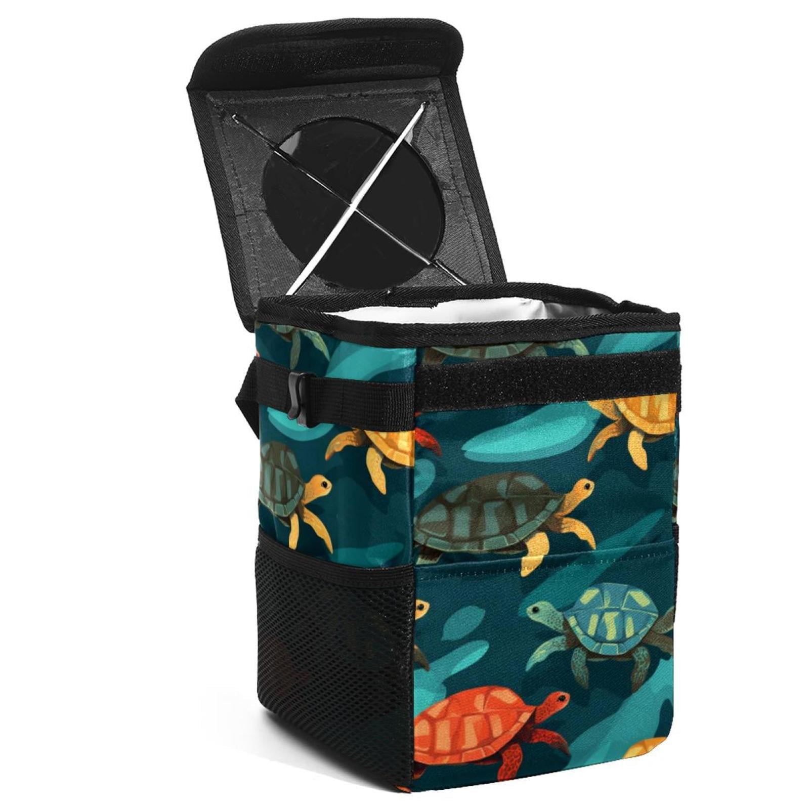 Turtle Seamless Foldable Car Trash Bin with Lid, Leak-proof Mini ...