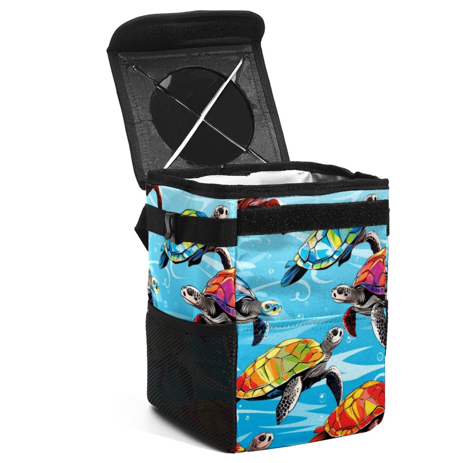Turtle Seamless Foldable Car Trash Bin with Lid, Leak-proof Mini Trash ...