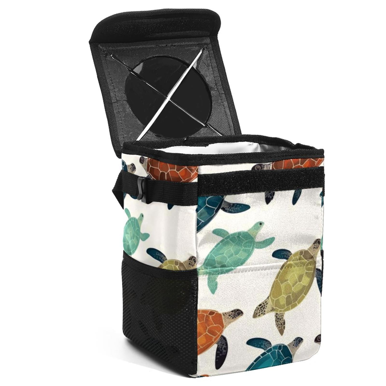 Turtle Seamless Foldable Car Trash Bin with Lid and Leak-proof Hanging ...