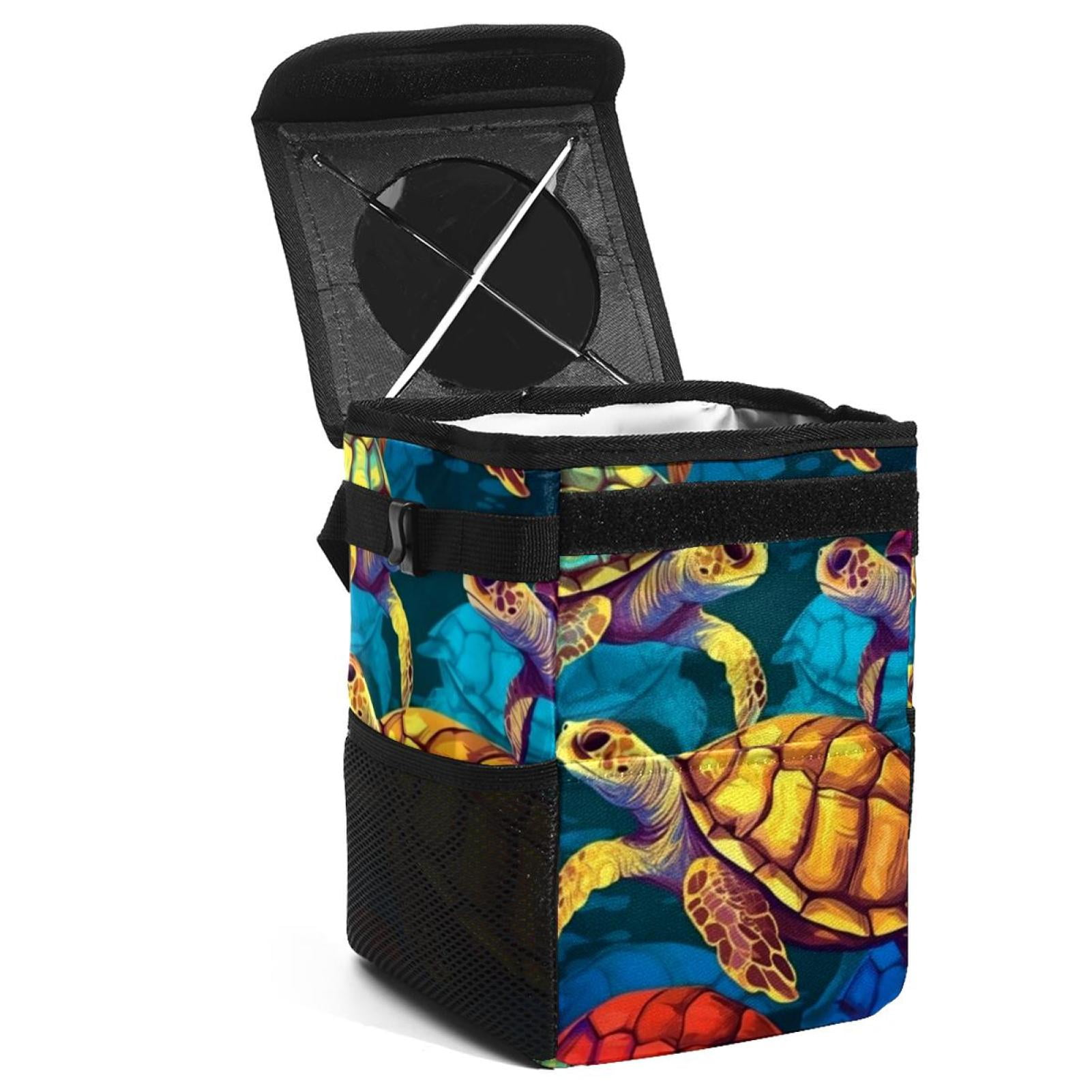 Turtle Seamless Foldable Car Trash Can with Lid, Leak-Proof Car Trash ...