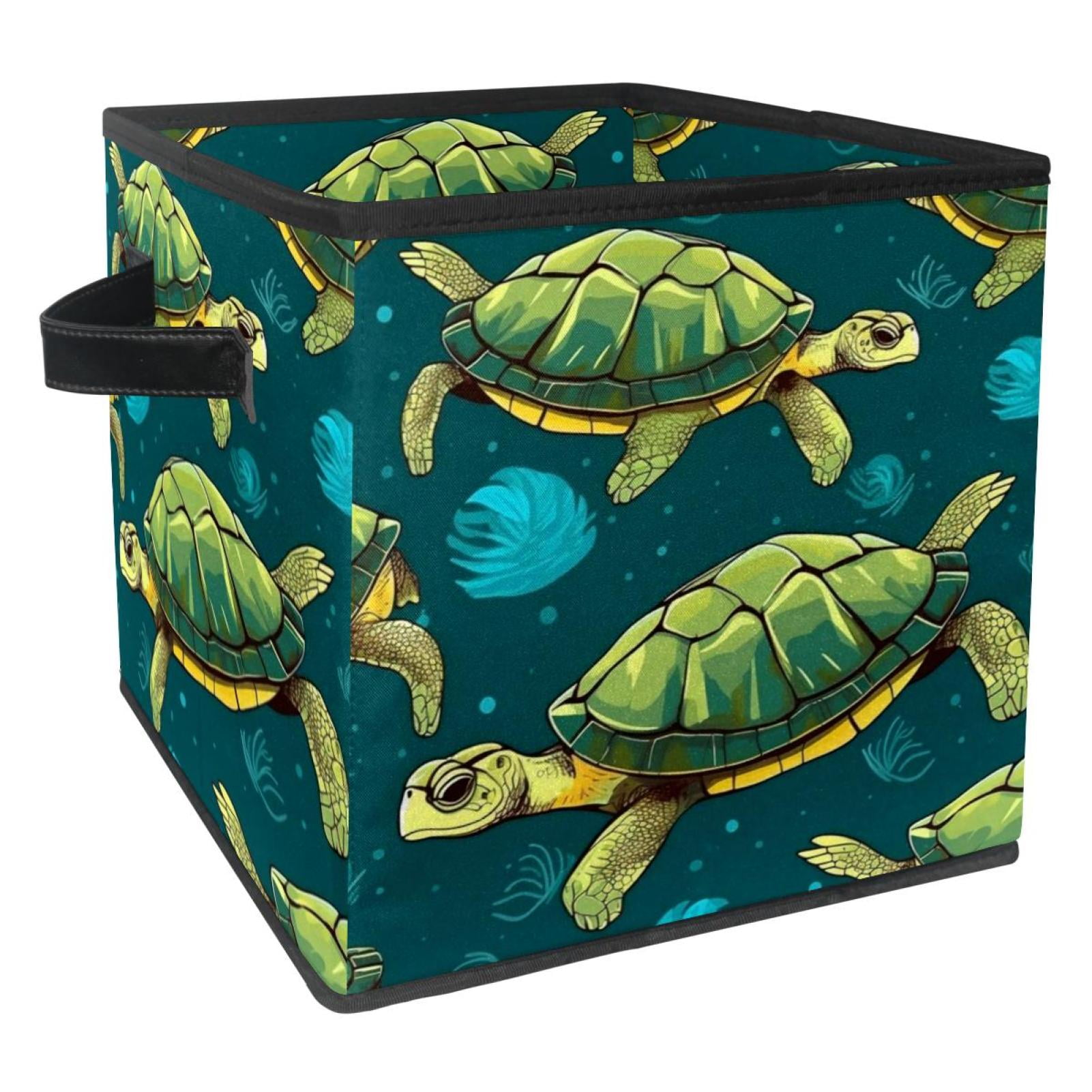 Turtle Seamless Foldable Storage Basket with Handle, 10.8"x10.5"x10.6 ...