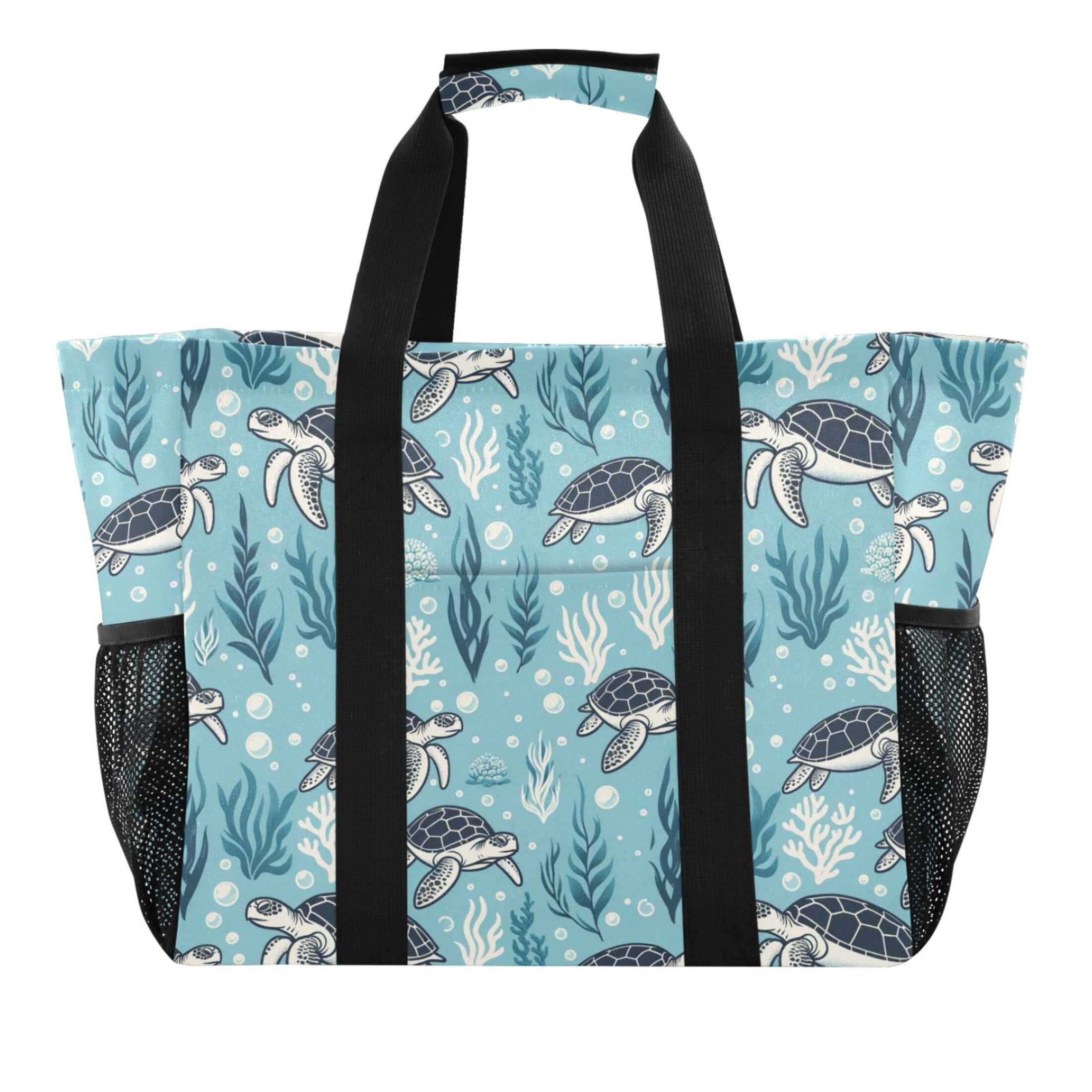 Turtle Seaweed Reusable Grocery Bags with Handle Side Pocket Waterproof ...