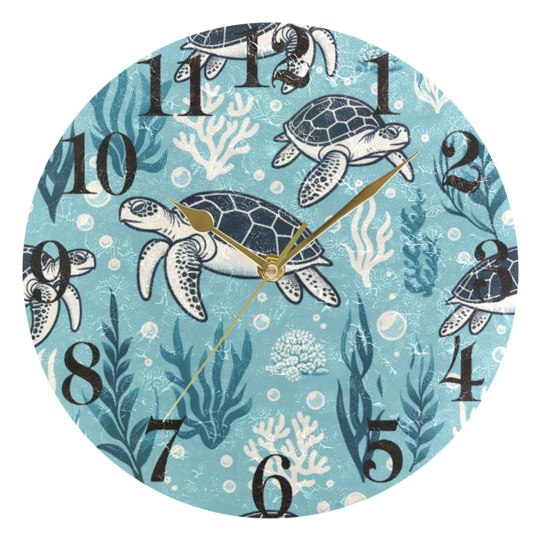 Turtle Seaweed Wall Clock 9.8 inch Battery Operated Clocks Non-Ticking ...
