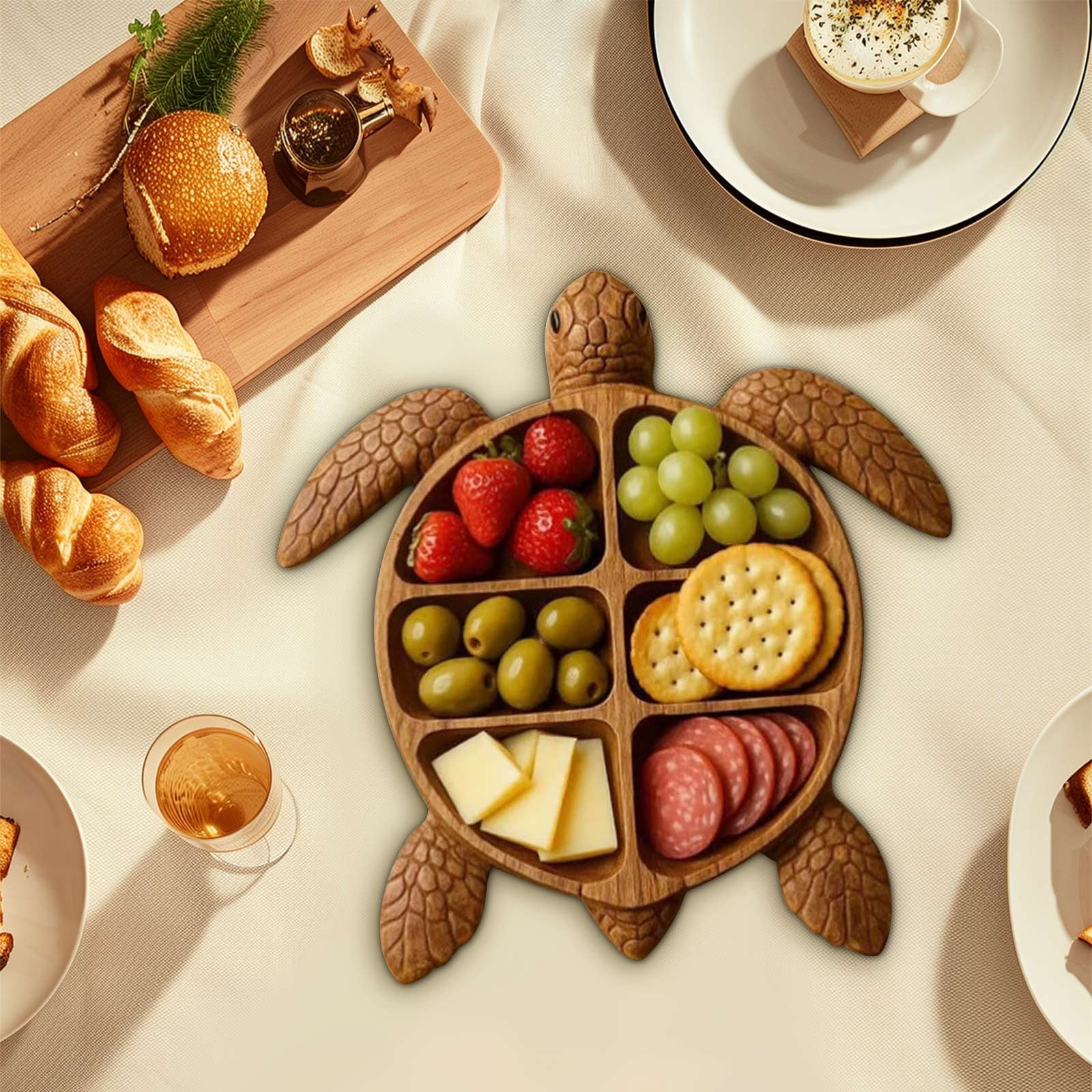 Turtle-Shaped Charcuterie Board, Natural Wood Serving Tray for Snacks Appetizers Cheese Platters ...