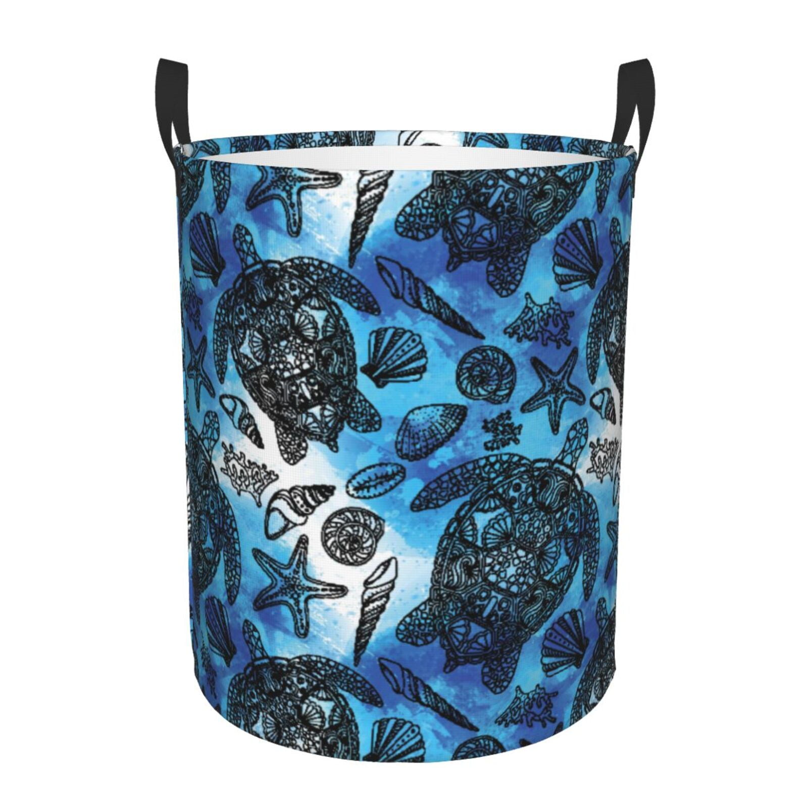 Turtle Shell Starfish Coral Round Laundry Basket, Laundry Hamper with ...