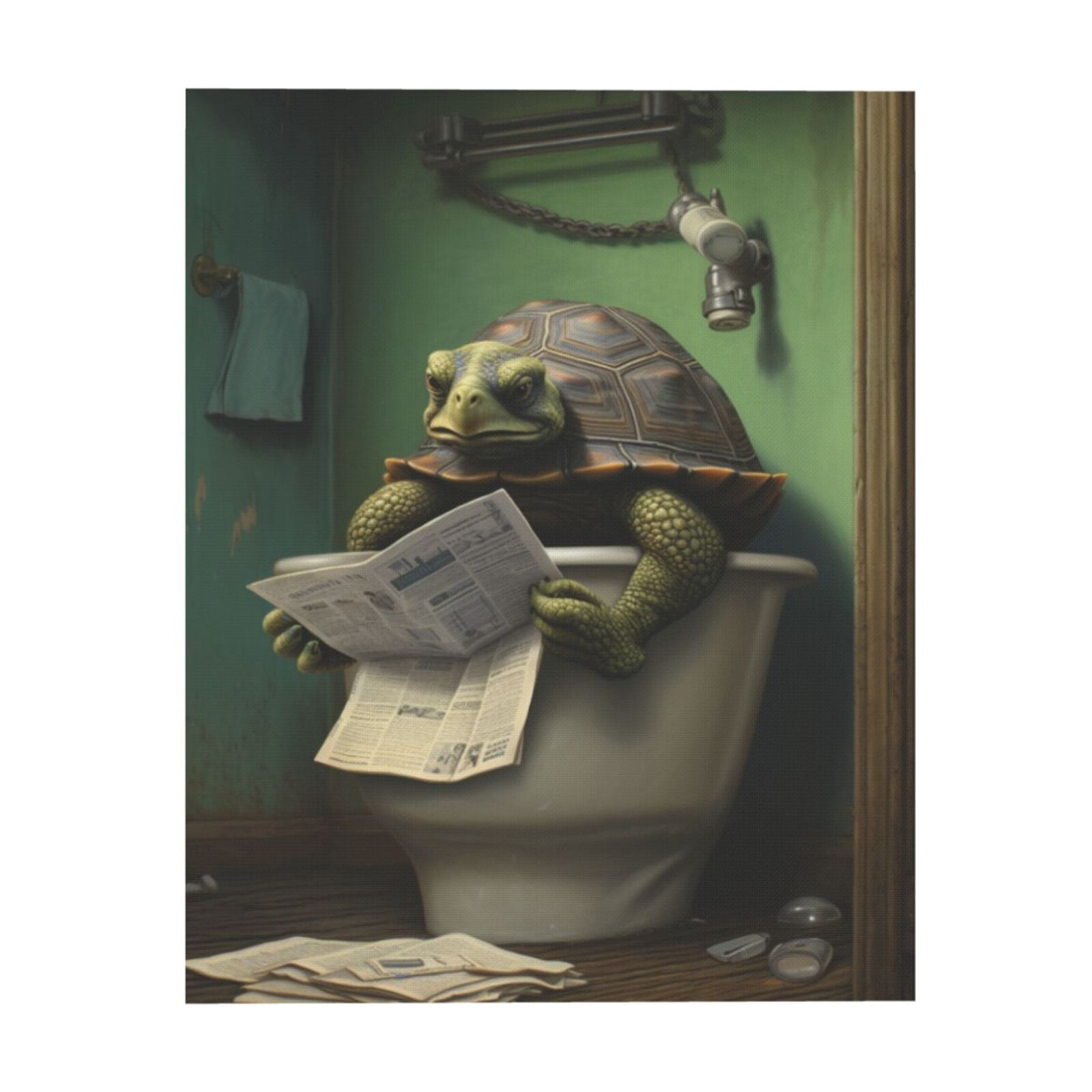 The Turtle Sits On The Toilet Reading The Newspaper (3) Canvas ...