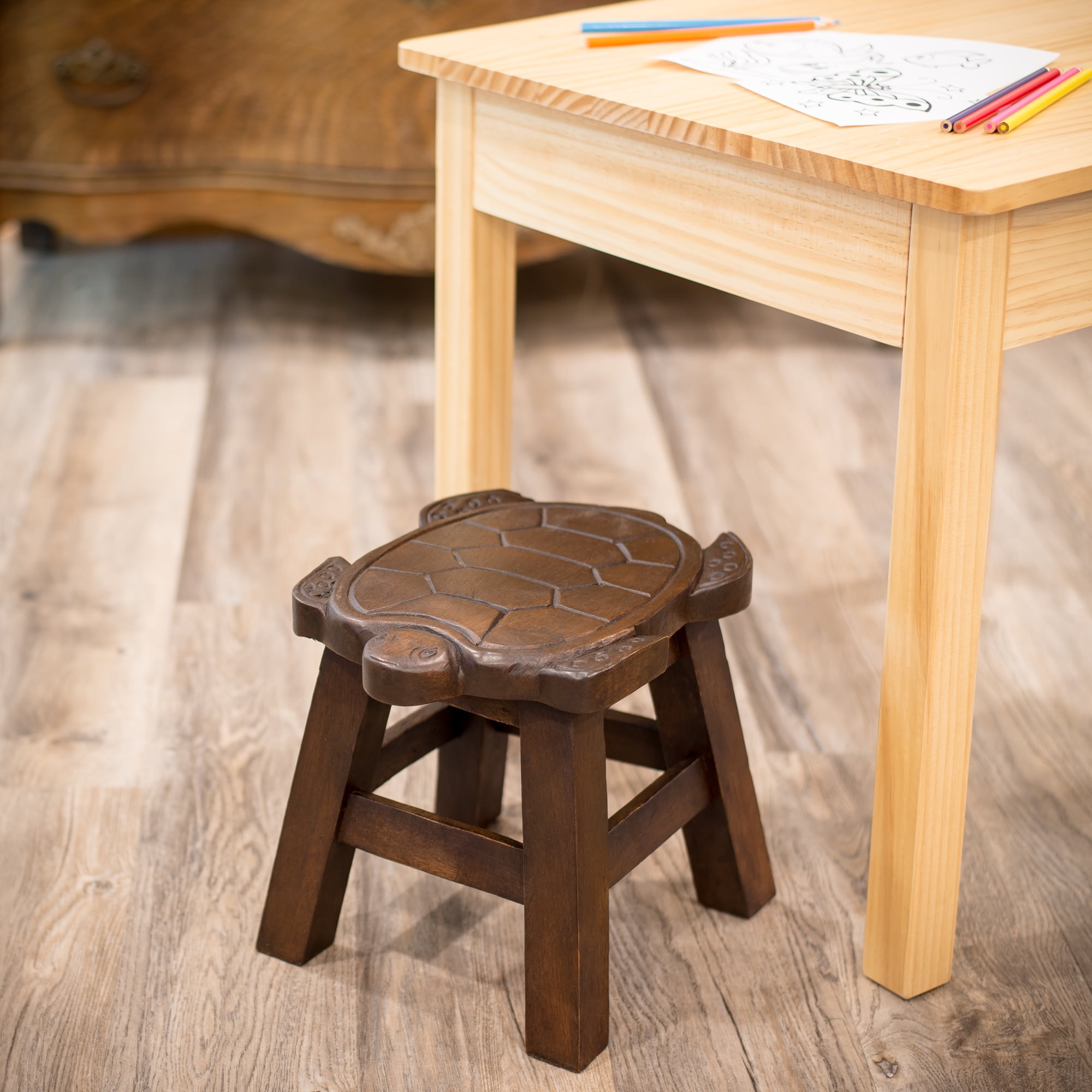Turtle Stain Design Hand Carved Acacia Hardwood Decorative Short Stool ...