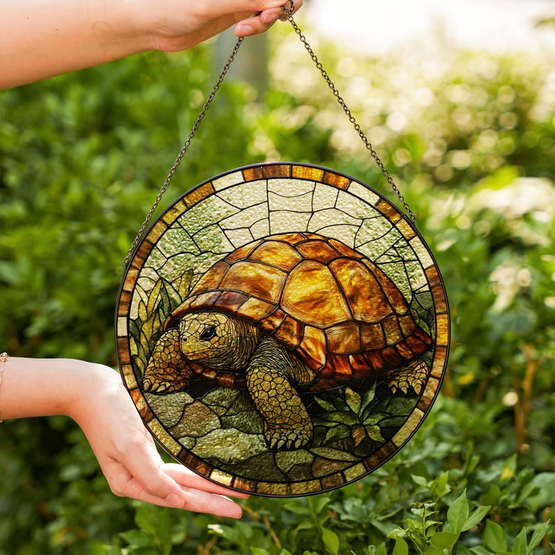 Turtle Stained Window Hanging Glass SunCatcher, Charming Turtle Window ...