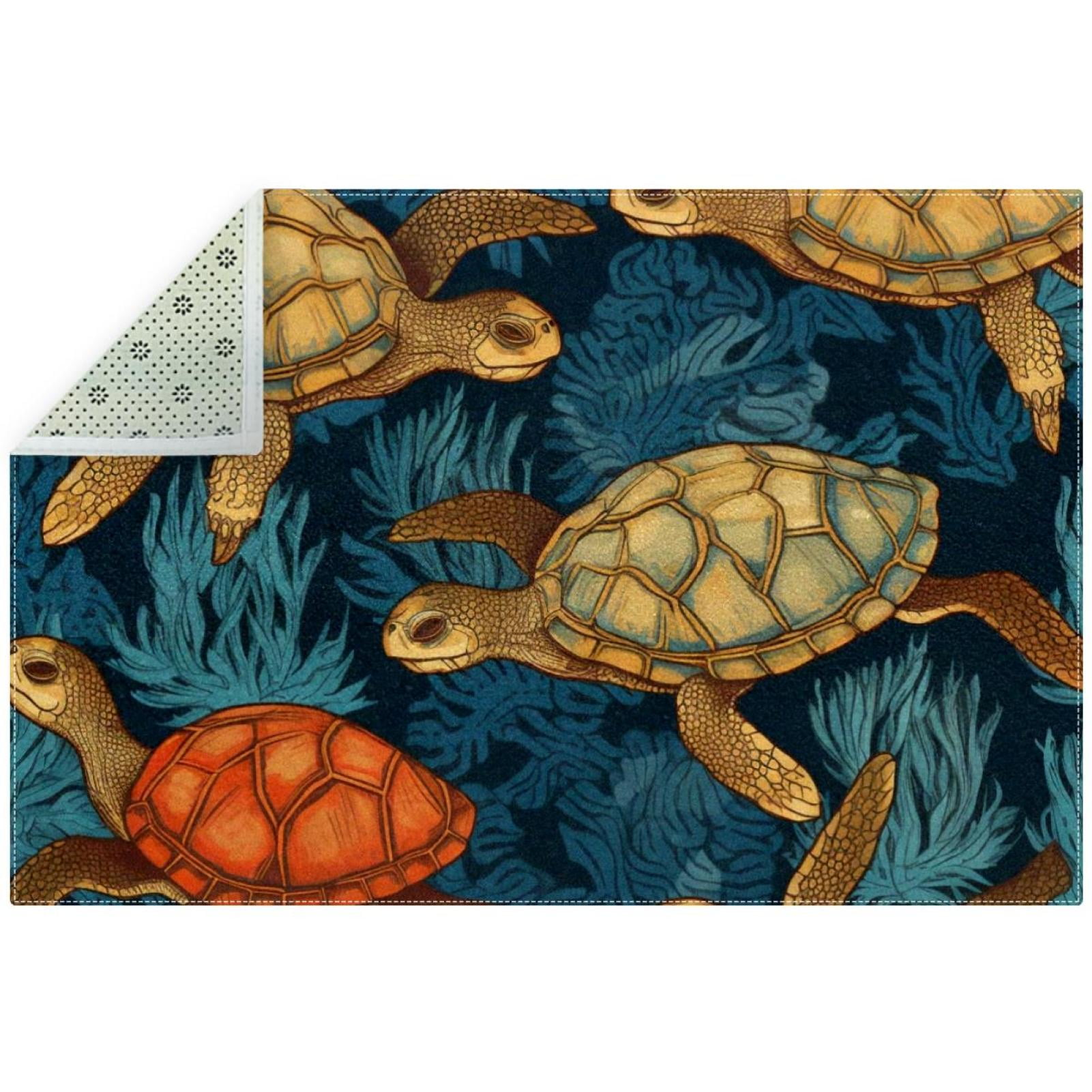 Turtle Stylish Polyester Indoor Rug - Living Room Floor Mat with Right ...