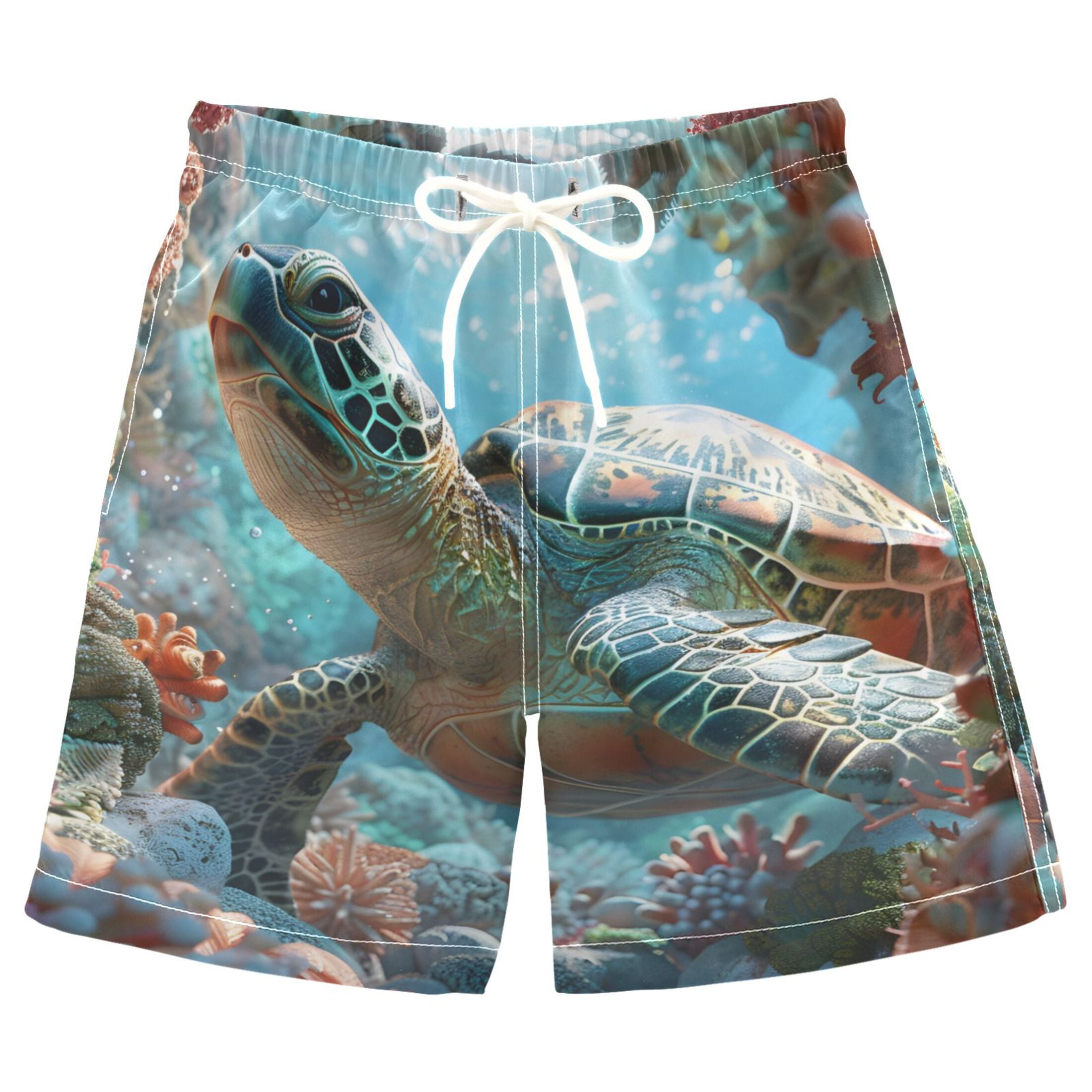 Turtle Swimming Through Coral Boys' Beach Pants Board Shorts Swim ...