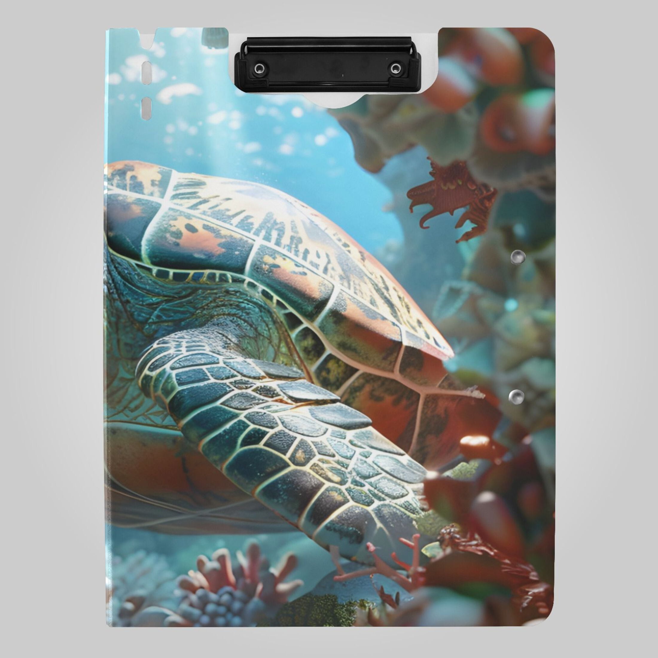 Turtle Swimming Through Coral Foldable Binder Folder Clipboard with Pen ...