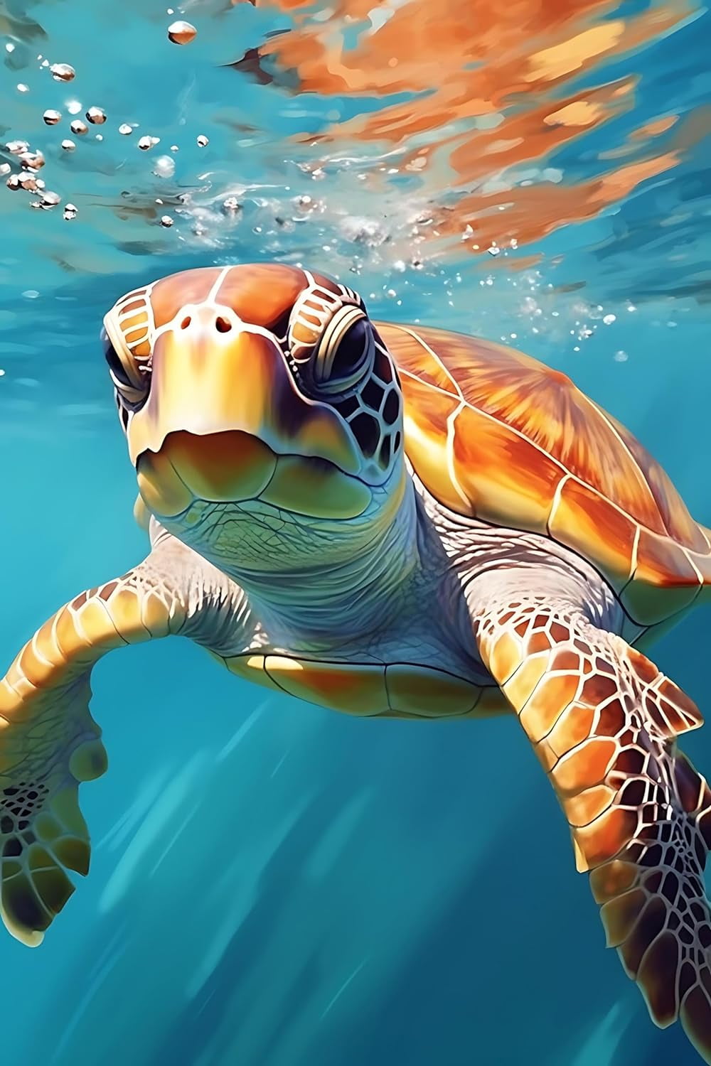 Turtle Swimming in Water - Oil Painting Animal Theme Aesthetic Poster ...