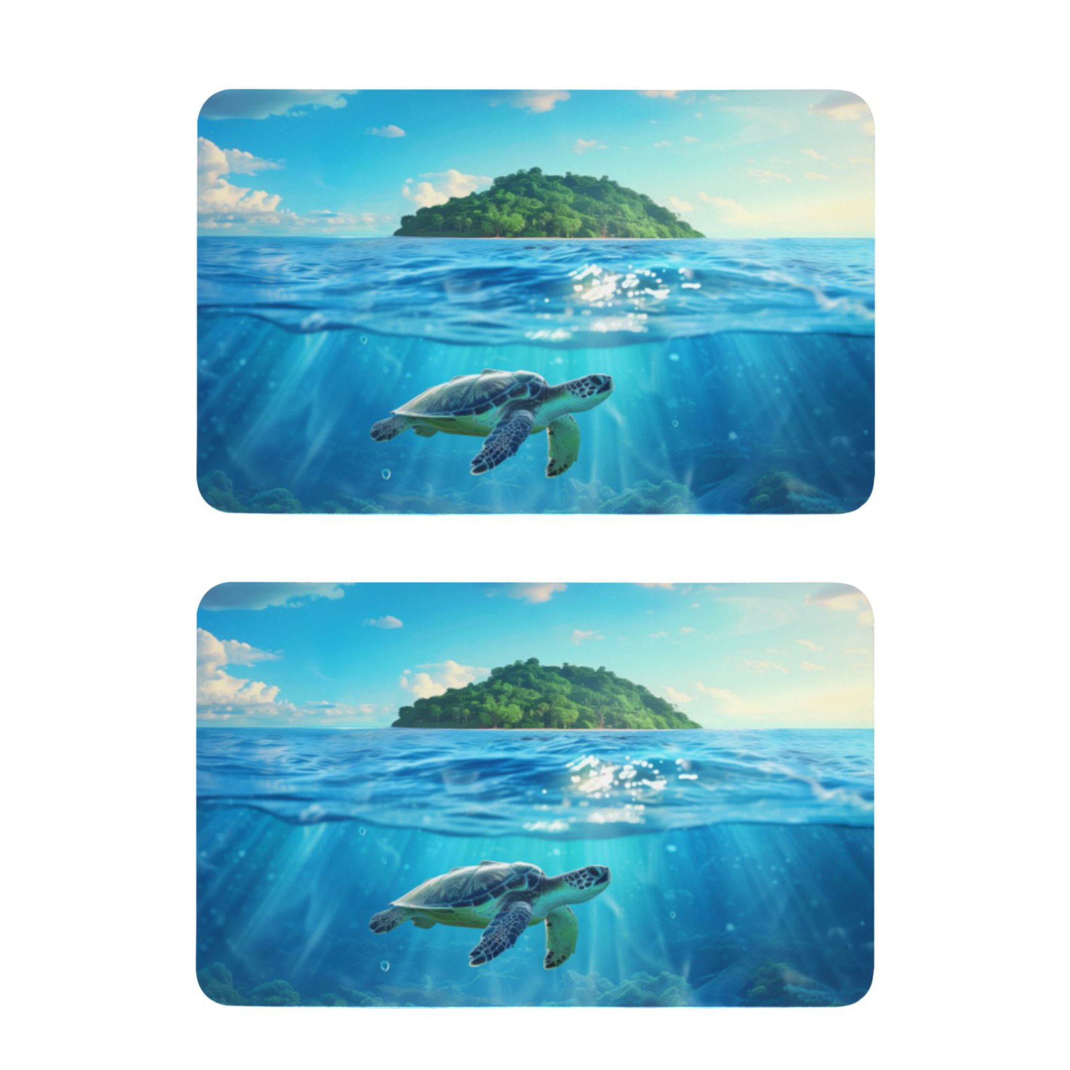 Turtle Swimming and Island Refrigerator Magnet Stickers Square Fridge ...
