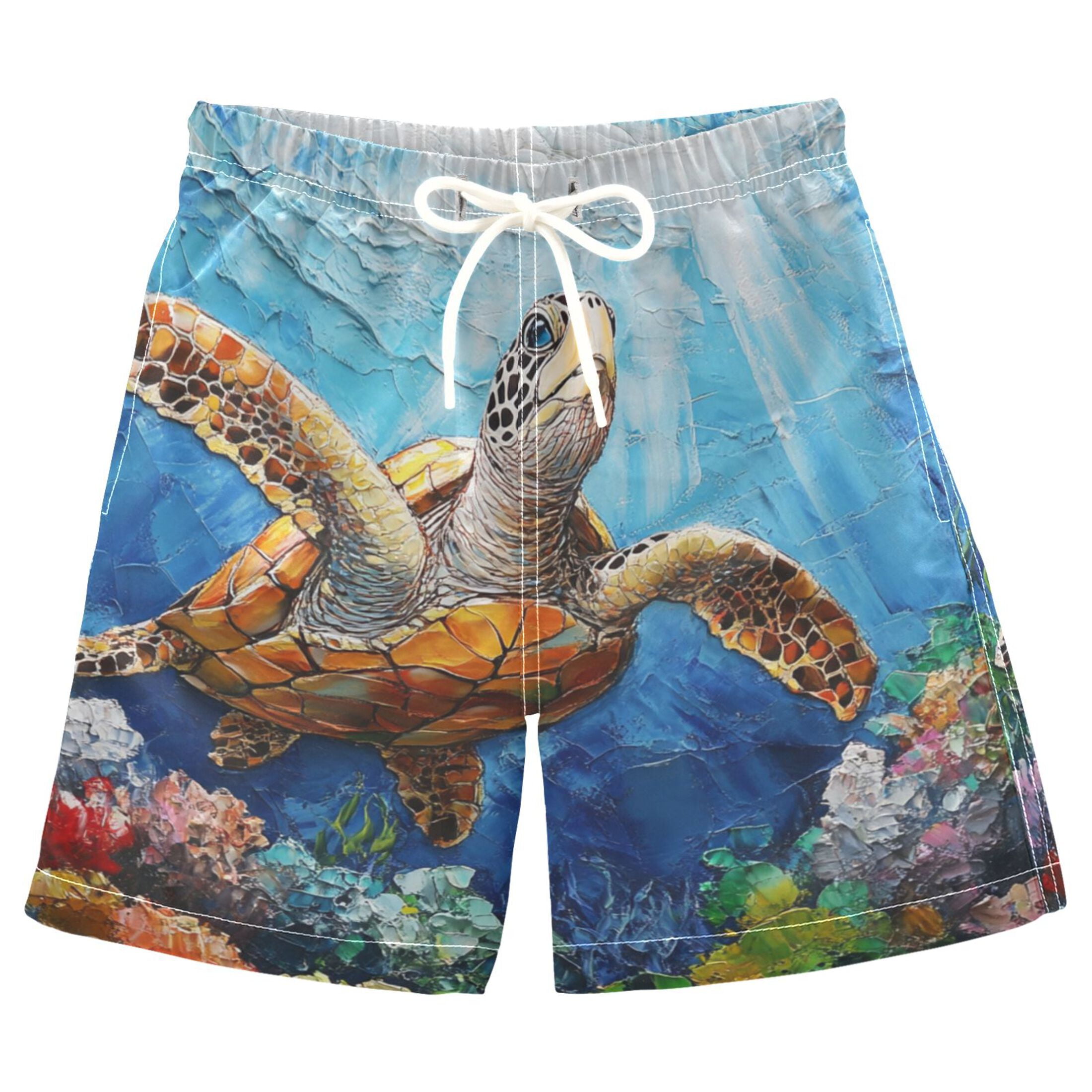 Turtle Swimming under Sea Boys' Beach Pants Board Shorts Swim Trunks ...