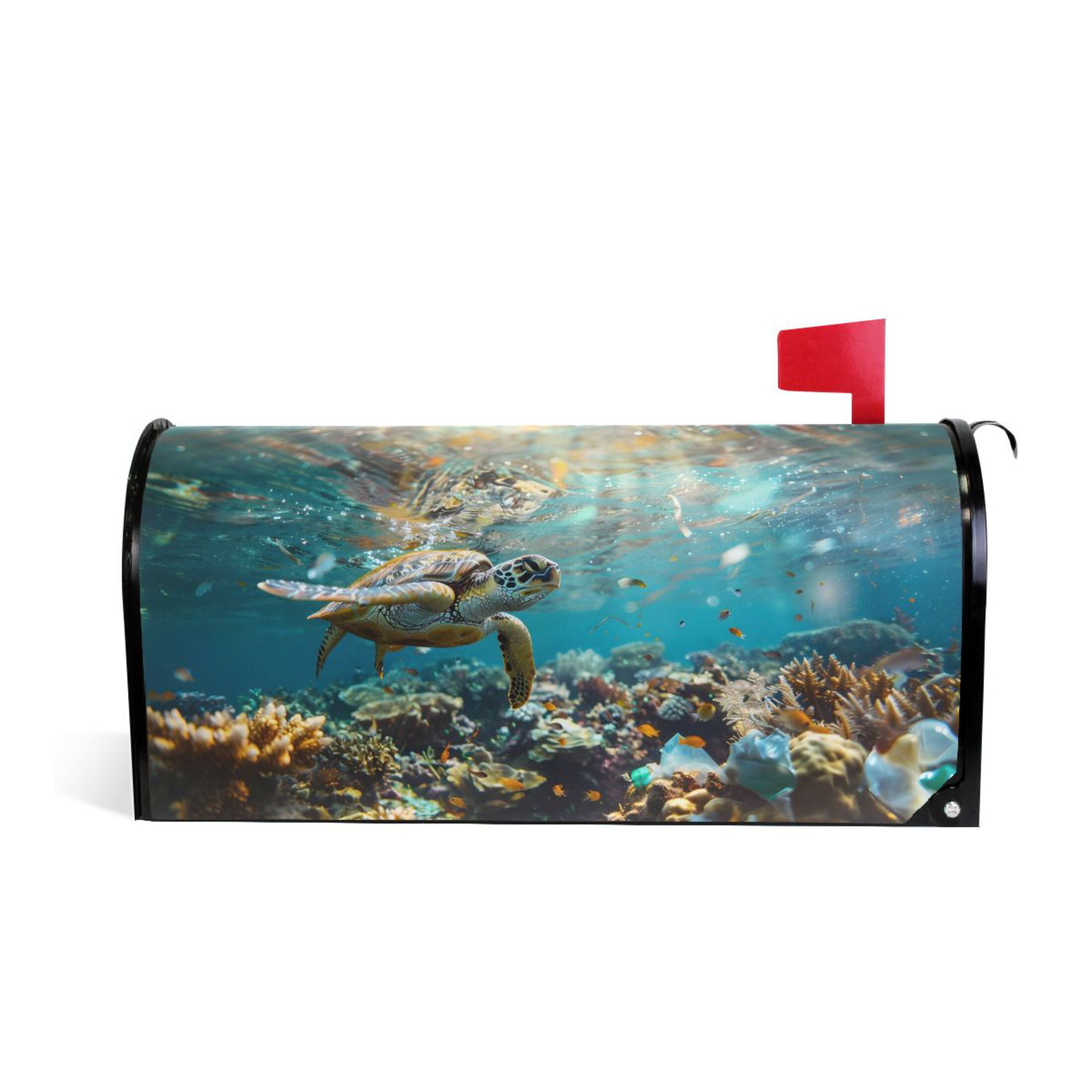 Turtle Swims under Sea Magnetic Mailbox Covers Post Box Wraps Garden ...