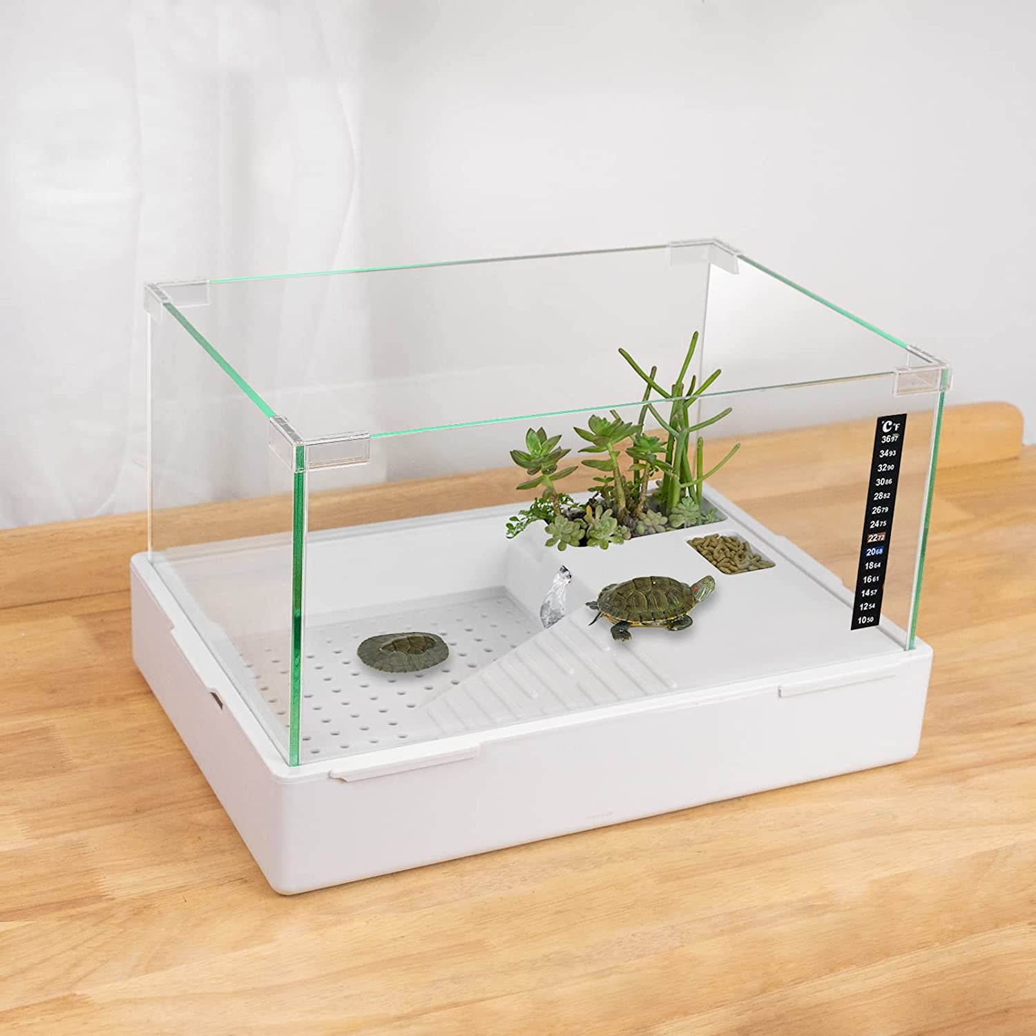 Turtle Tank with Adjustable Water Pump Filter, Full View Visually ...