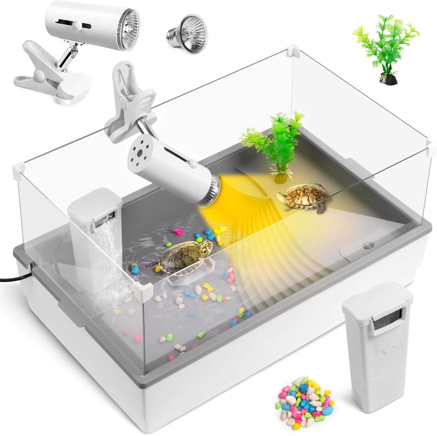 Turtle Tank Kit(Filter,Heating Light Bulb,Plant Stone) Turtle Aquarium ...