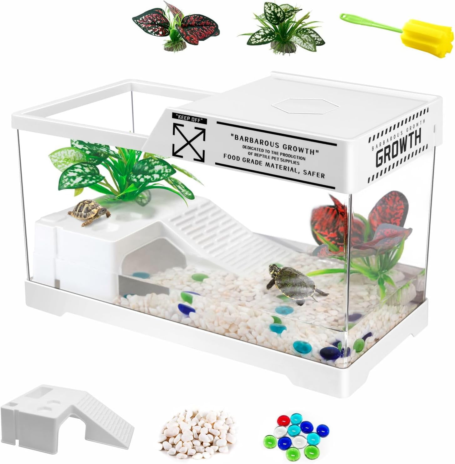 Turtle Tank, Upgrade PC Turtle Tank Starter Kit, Reptile Habitat with Lid, Basking Platform ...