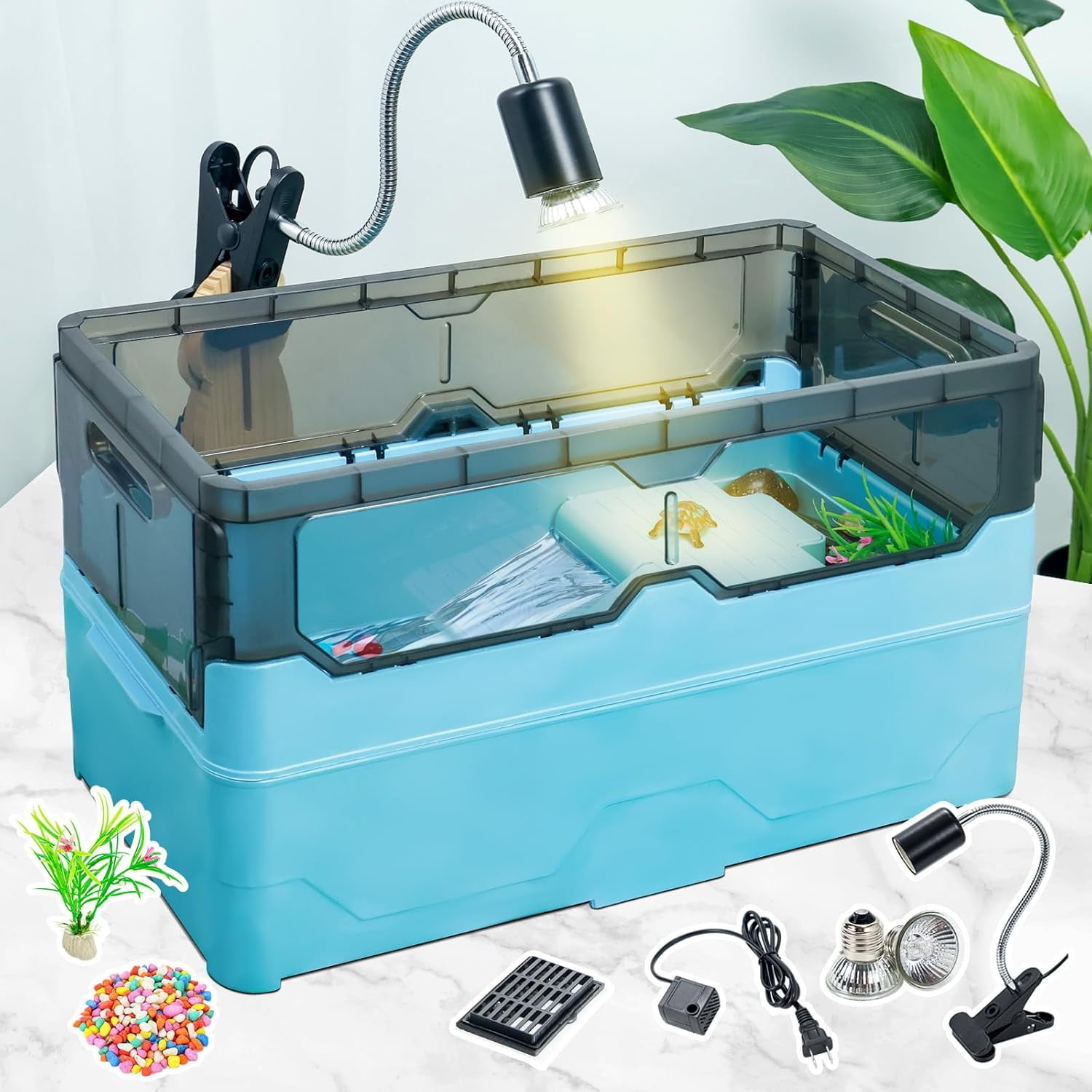 Turtle Tank kit with Filter+Water Pump+Heat lamp, Wheels, Easy to Move ...
