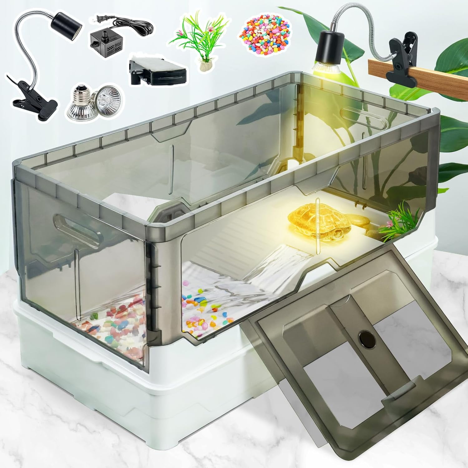 Turtle Tank kit with filter+Water pump+Heat lamp, Wheels, easy to move ...