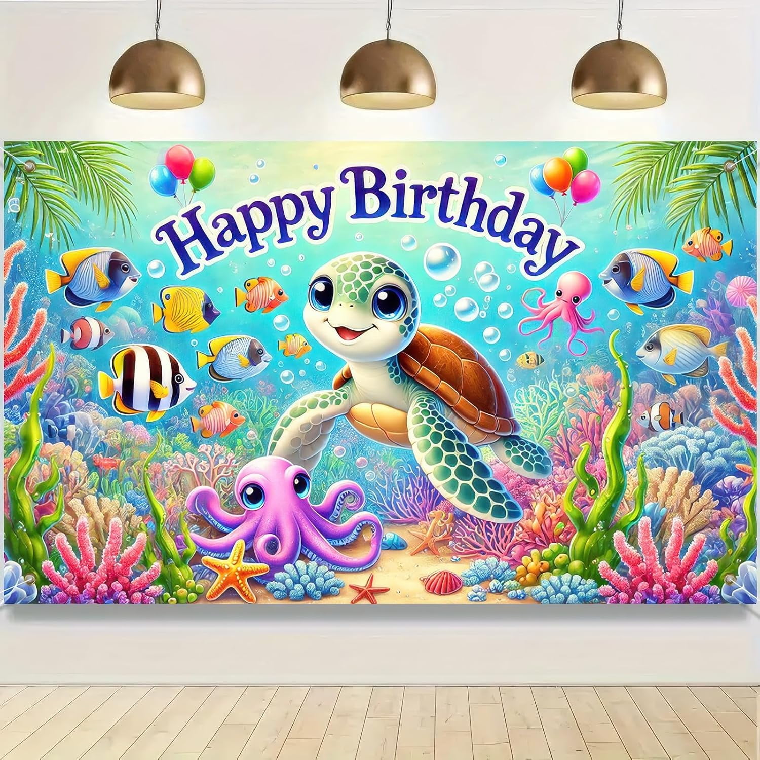 Turtle Theme Birthday Cute Backdrop Decorations Turtle Happy Birthday ...