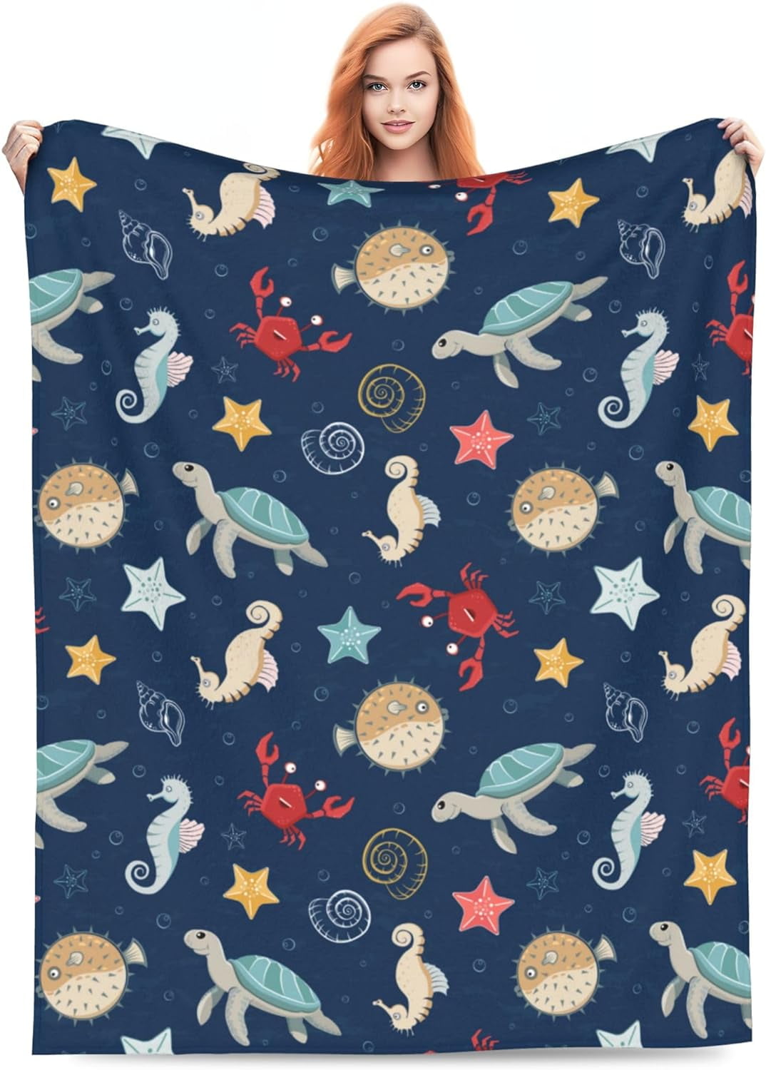 for Turtle Throw Blanket Soft Fleece Sea Horse Turtle Blankets Plush ...