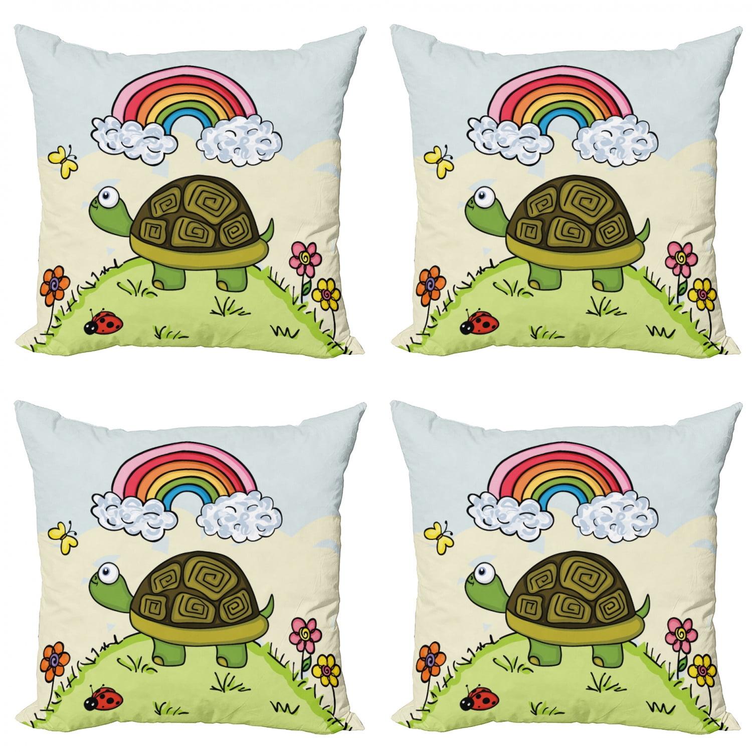 Ambesonne Turtle Throw Pillow Cover 4 Pack, Cartoon Hill Nature, 18 ...