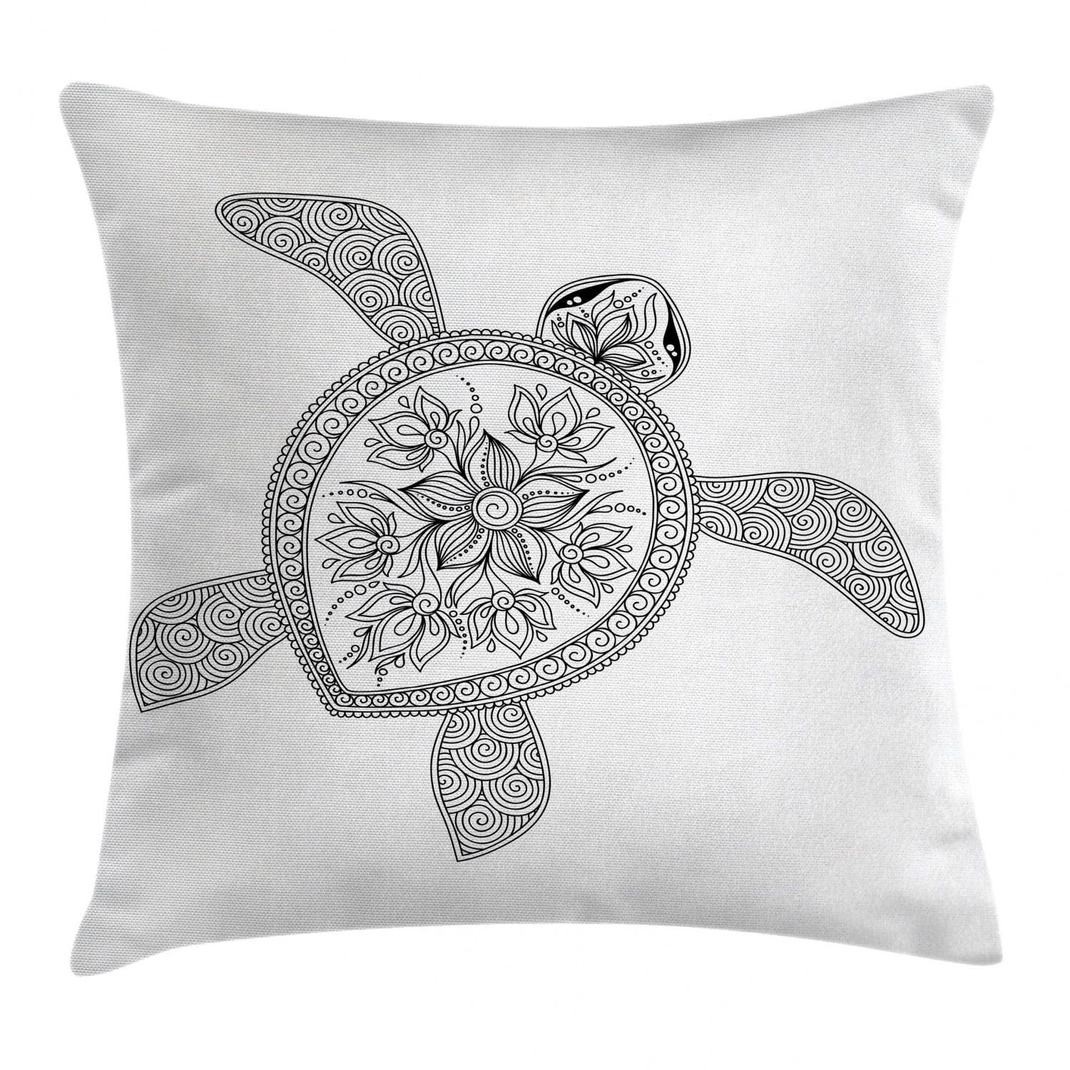 Turtle Throw Pillow Cushion Cover, Artistic Turtle Figure Henna Mehndi ...