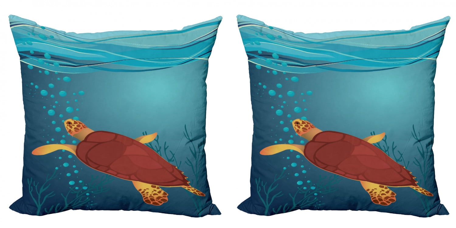 Turtle Throw Pillow Cushion Cover Pack of 2, Cartoon Illustration of a ...