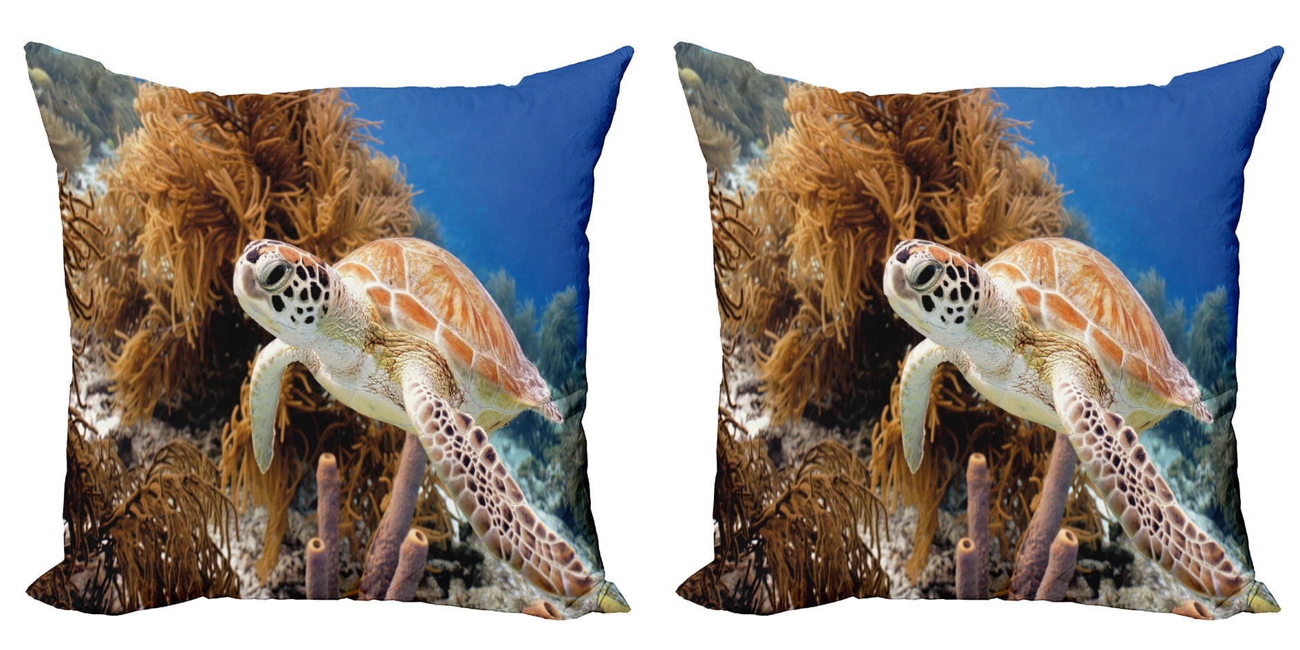 Ambesonne Turtle Throw Pillow Cover 2 Pack, Tropic Waters Coral Reef ...
