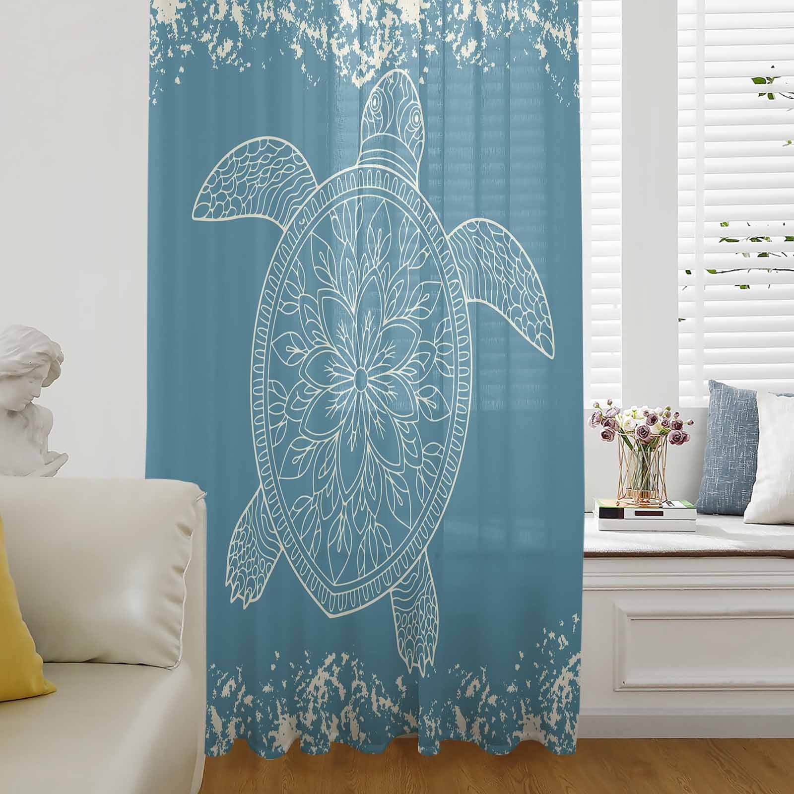 Turtle Turquoise Window Curtain 96 Inches Long,Coastal Ocean Boho ...