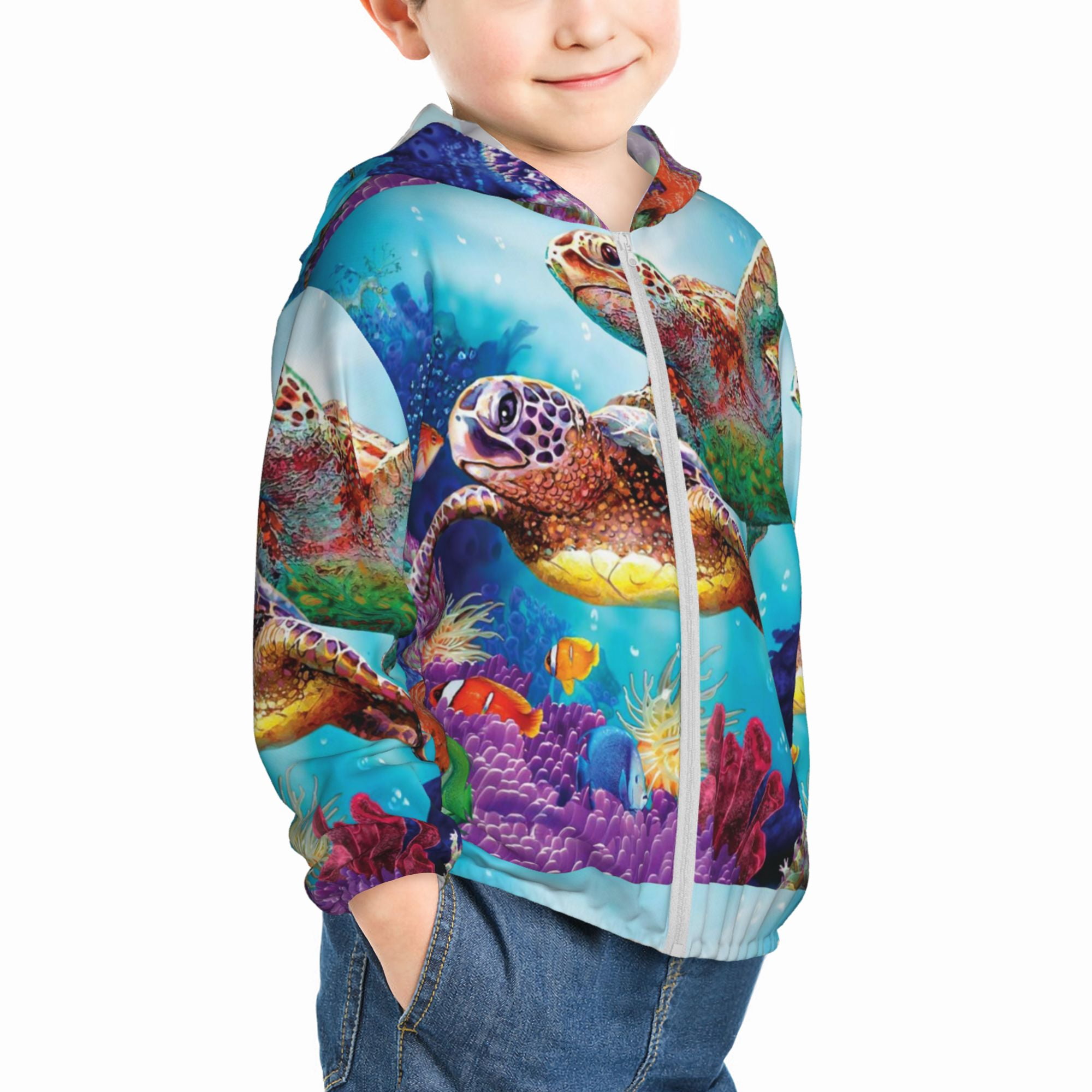 Turtle Underwater World Kids Zip-Up Hoodie Girls Boys Sun Protection Jacket Hooded Cooling Shirt ...